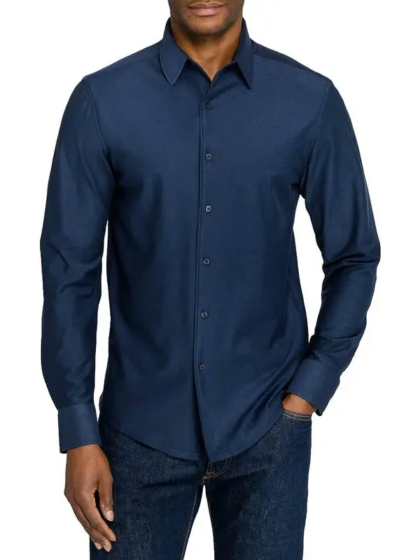 BROOKLYN BRIGADE Solid Mapleton Luxe Cross Dyed Long Sleeve Shirt - Navy