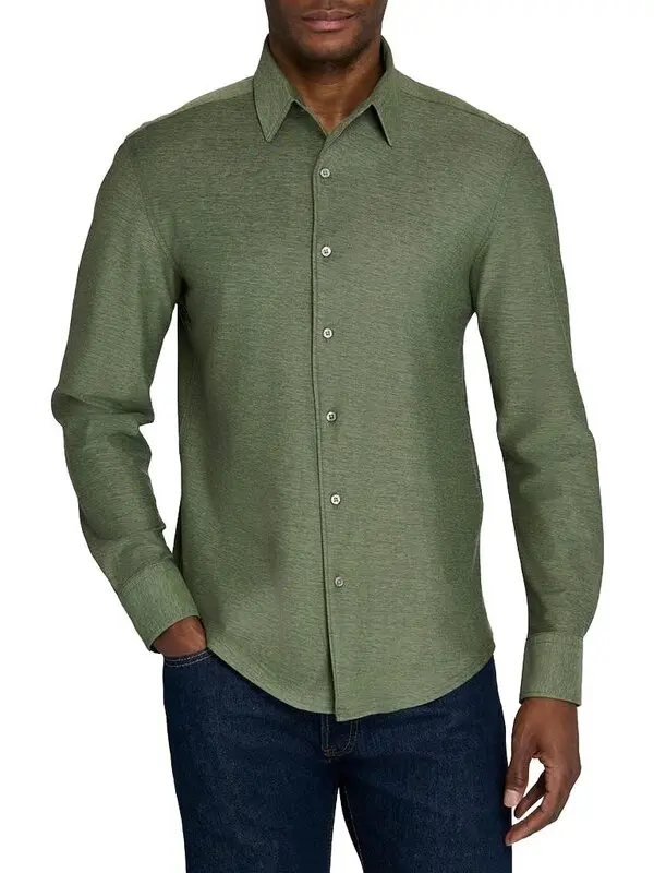 BROOKLYN BRIGADE Solid Mapleton Luxe Cross Dyed Long Sleeve Shirt - Olive