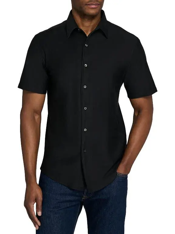 BROOKLYN BRIGADE Solid Mapleton Luxe Cross Dyed Short Sleeve Shirt - Black