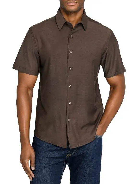 BROOKLYN BRIGADE Solid Mapleton Luxe Cross Dyed Short Sleeve Shirt - Brown