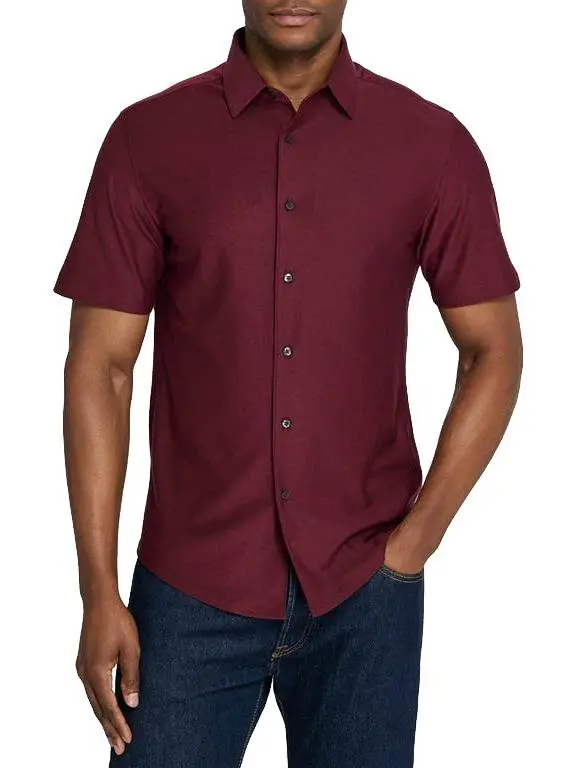 BROOKLYN BRIGADE Solid Mapleton Luxe Cross Dyed Short Sleeve Shirt - Burgundy