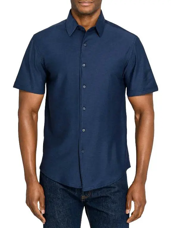 BROOKLYN BRIGADE Solid Mapleton Luxe Cross Dyed Short Sleeve Shirt - Navy