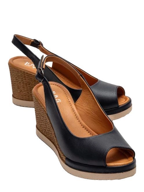 FOREVER & ALWAYS SHOES Helina Leather Wedge Sandal - Navy