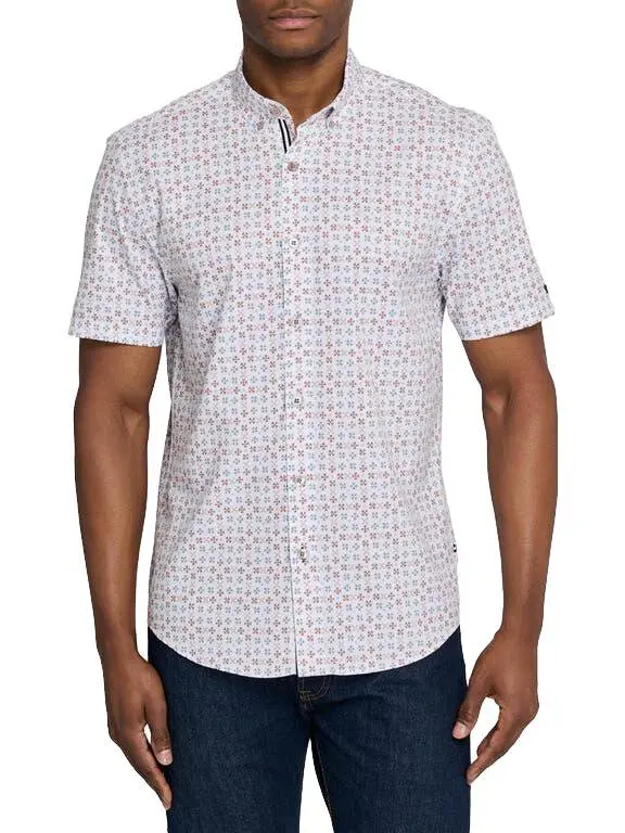 BROOKLYN BRIGADE Park Slope Petals Short Sleeve Button Down Performance Shirt - White/green