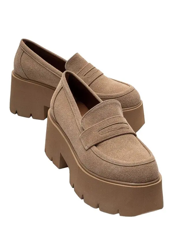 PROLOGUE SHOES Santia Chunky Platform Loafer - Brown Suede