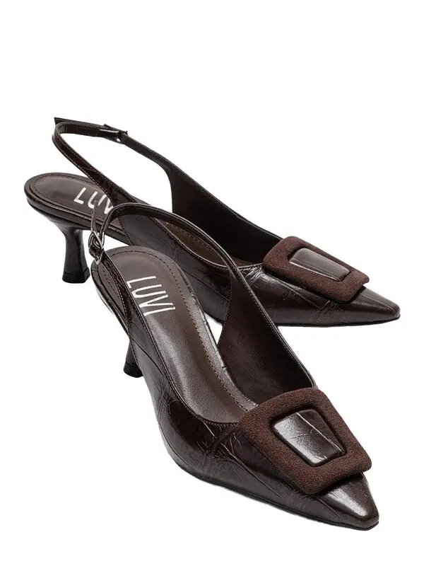 PROLOGUE SHOES Dublin Buckle Stiletto Pump - Brown Print