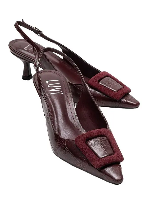 PROLOGUE SHOES Dublin Buckle Stiletto Pump - Burgundy Print