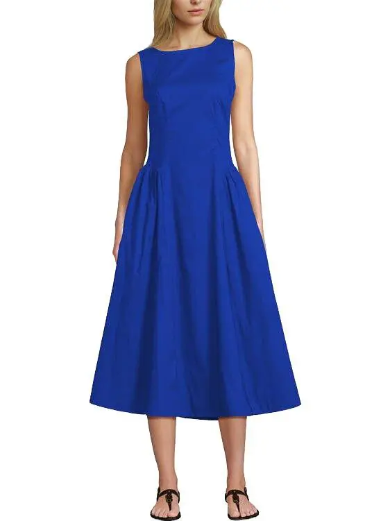 LANDS' END Poplin Boatneck Midi Dress - Vibrant Lapis