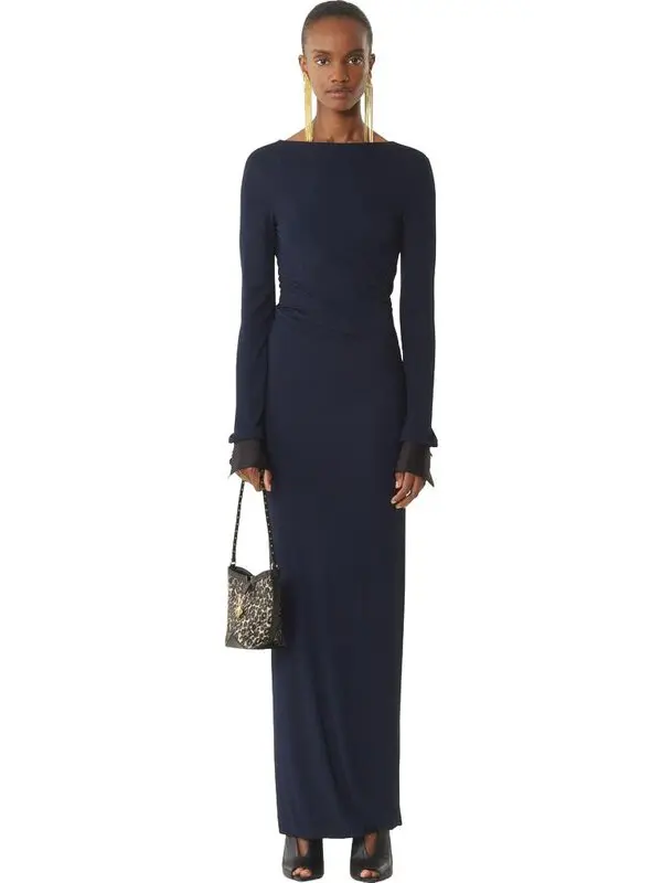 LANVIN Draped Crepe Jersey Dress - Navy Blue