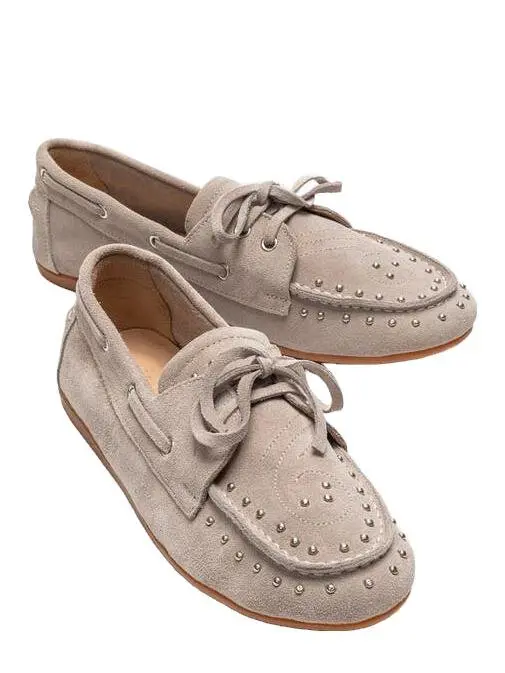 FOREVER & ALWAYS SHOES Cuesta Leather Lace Up Loafer - Beige Suede