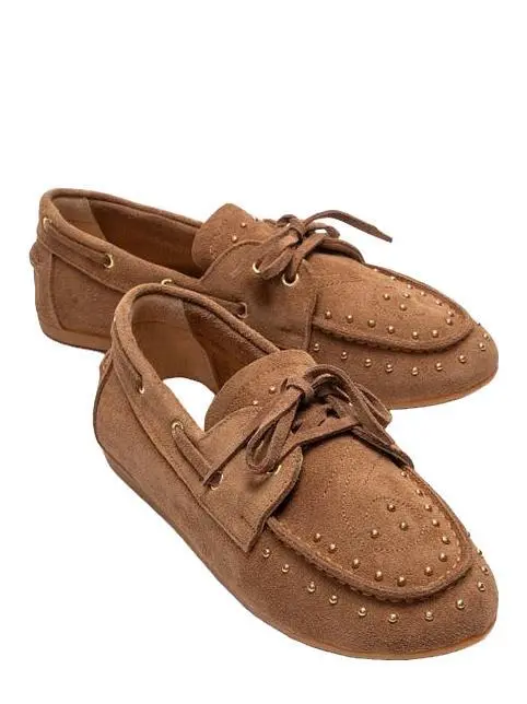 FOREVER & ALWAYS SHOES Cuesta Leather Lace Up Loafer - Cognac Suede