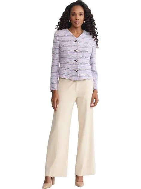 Misook Plaid Tweed Knit Jacket - Biscotti/powder Blue/purple