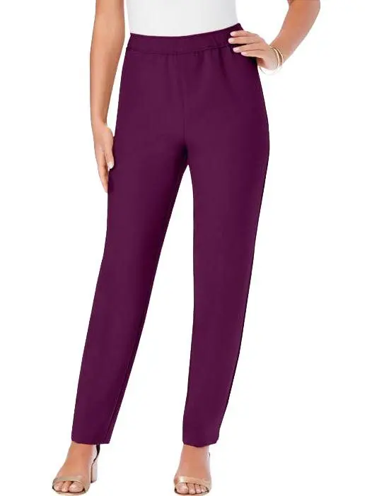 ROAMAN'S Classic Structured Straight Leg Pull-on Pants - Grape