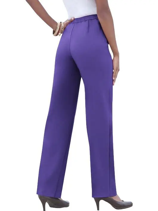 Roaman's Classic Structured Straight Leg Pull-on Pant - Grape