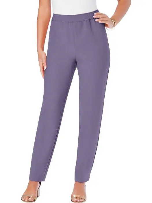 ROAMAN'S Classic Structured Straight Leg Pull-on Pants - Soft Grape