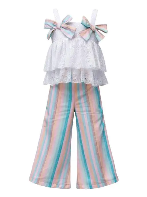 MIA BELLE GIRLS Lace Top And Palazzo Pant Set - White