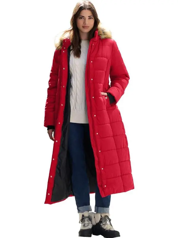 ROAMAN'S Maxi Length Puffer Coat - Classic Red