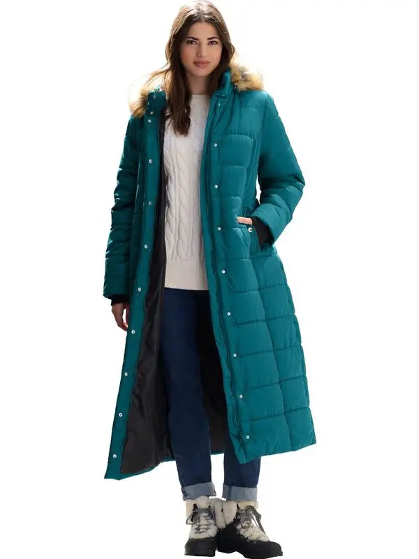 ROAMAN'S Maxi Length Puffer Coat With Detachable Hood - Deep Lagoon