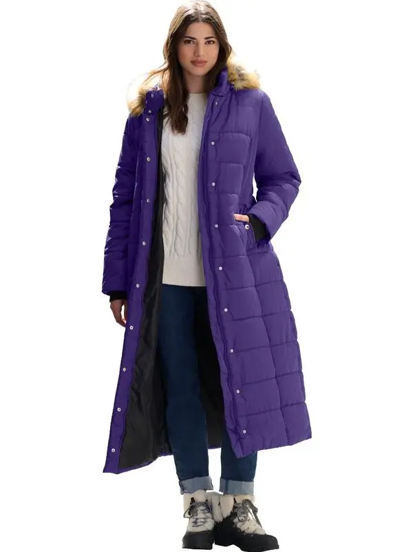 ROAMAN'S Maxi Length Puffer Coat With Detachable Hood - Midnight Violet