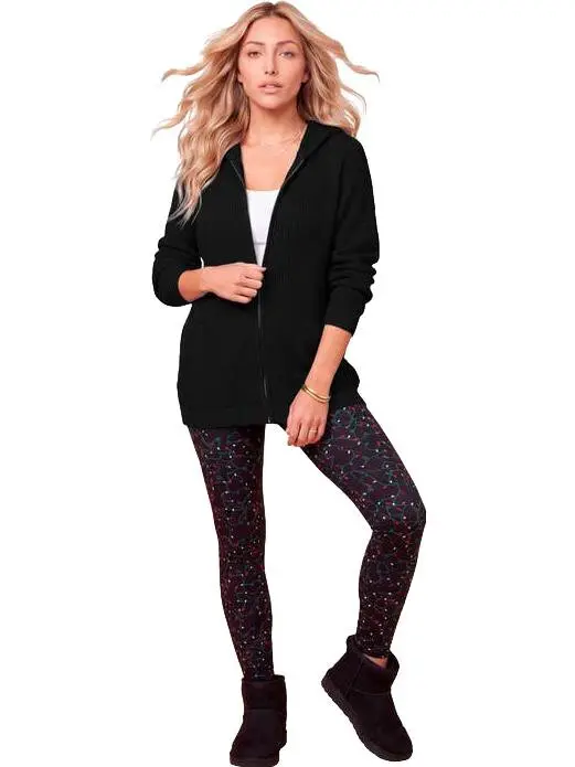 Roaman's Waffle Knit Zip-front Relaxed Hoodie - Black