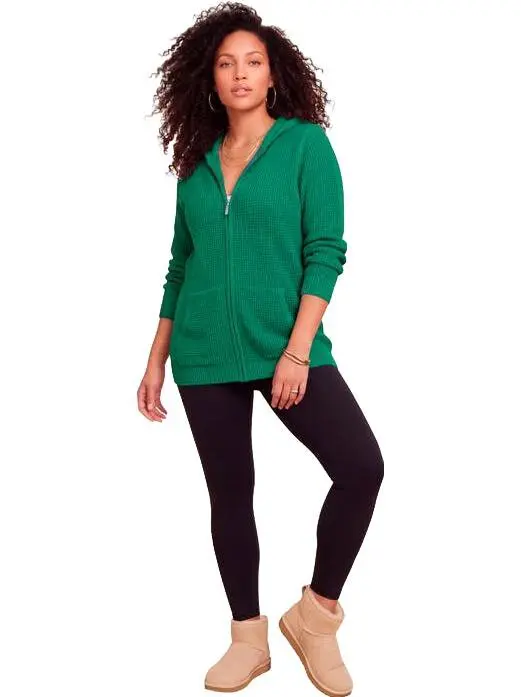 Roaman's Waffle Knit Zip-front Relaxed Hoodie - Midnight Vine