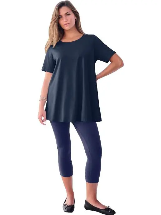 Roaman's Ultimate Cotton Crewneck Short Sleeve Swing Tee - Navy