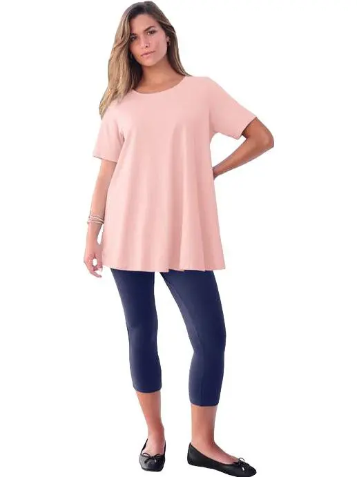 Roaman's Ultimate Cotton Crewneck Short Sleeve Swing Tee - Soft Blush