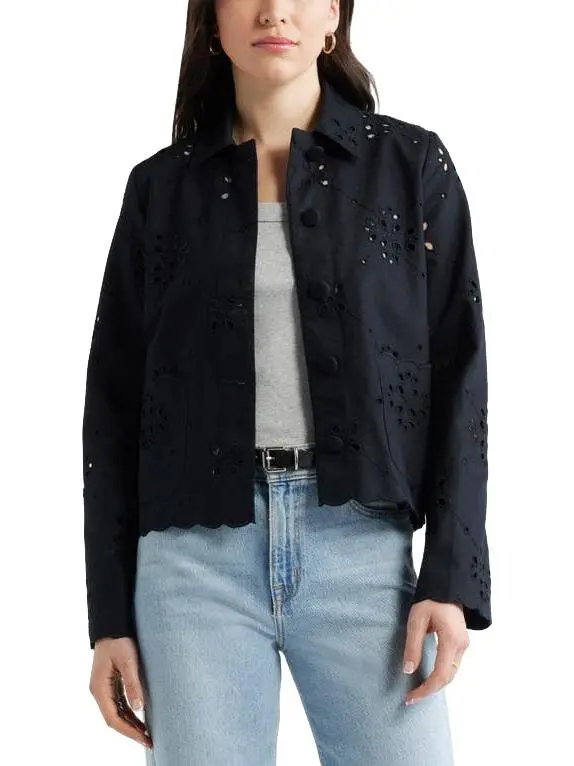 Caslon Eyelet Lace Cotton Jacket - Black