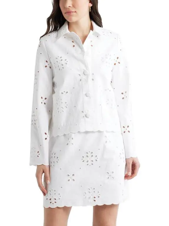Caslon Eyelet Lace Cotton Jacket - White