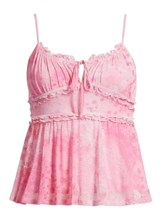 Bp. Floral Mesh Ruffle Trimmed Camisole - Pink Flora Paisley
