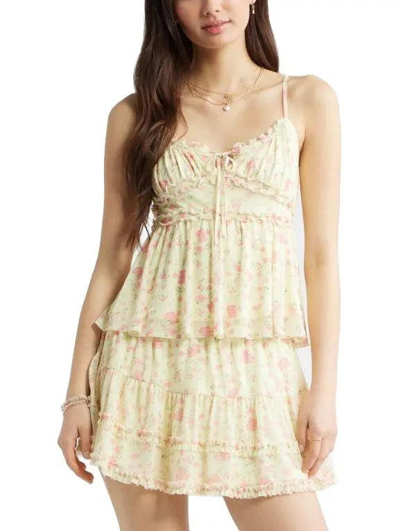Bp. Floral Mesh Ruffle Trimmed Camisole - Yellow- Pink Shannon Floral