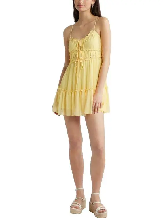 Bp. Ruffle Tie Front Tiered Mini Sundress - Yellow Popcorn Edit Dot