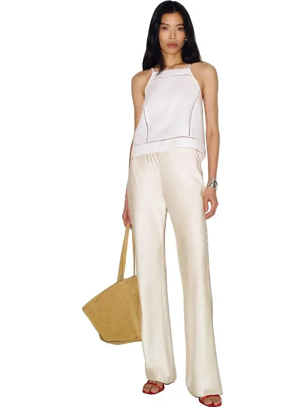 REFORMATION Gale Satin Long Pant - Ivory