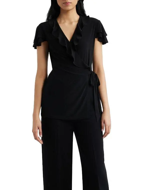 Anne Klein Ruffle Wrap Top - Anne Black