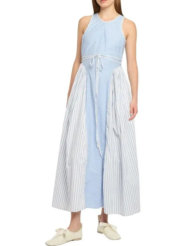 Cinq À Sept Emin Sleeveless Cotton-blend Maxi Dress - Cornflower/white