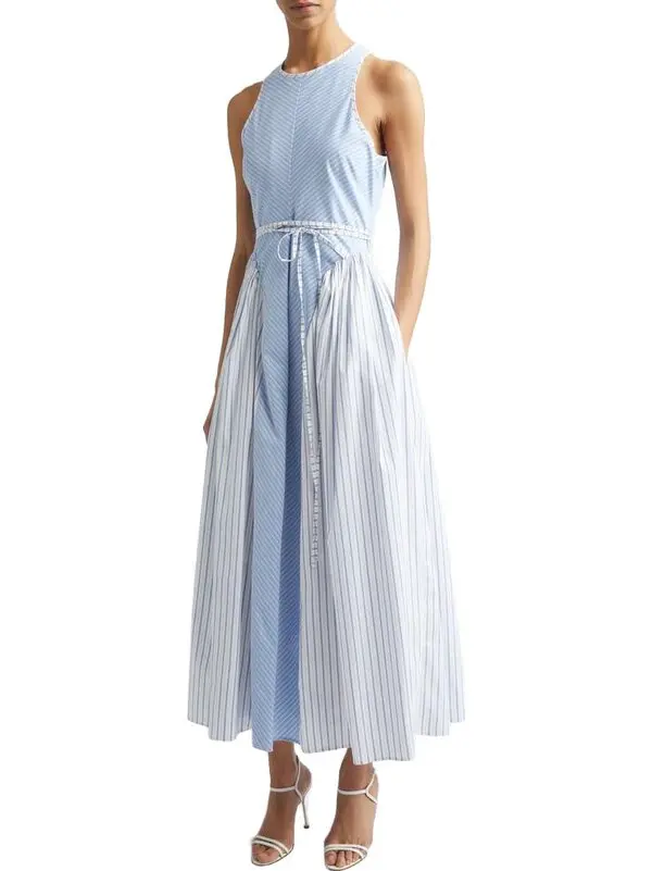 Cinq À Sept Emin Sleeveless Cotton-blend Maxi Dress - Cornflower/white