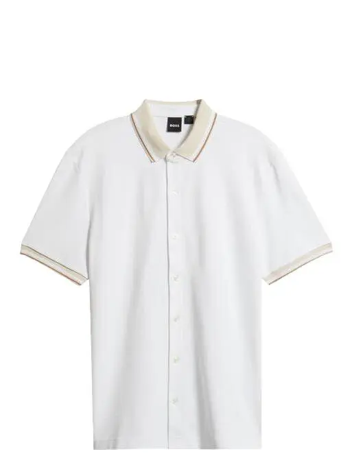 BOSS Puno Short Sleeve Cotton Button-up Shirt - White