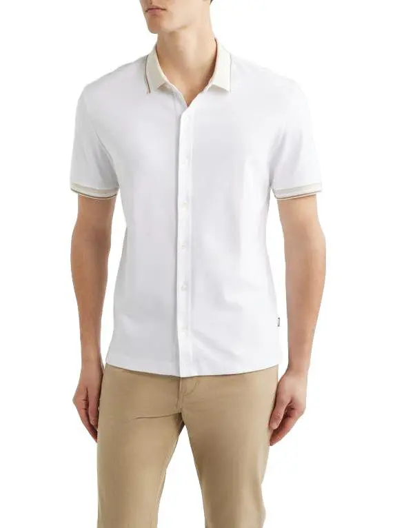 BOSS Puno Short Sleeve Cotton Button-up Shirt - White