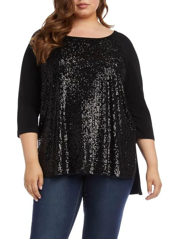 Karen Kane Sequin High-low Top - Black