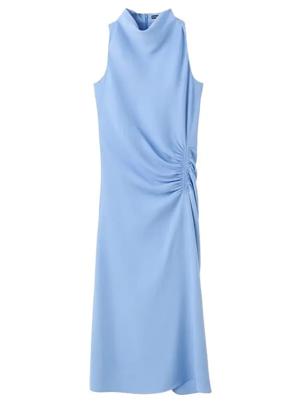 Mango Ruched Sleeveless Midi Dress - Sky Blue