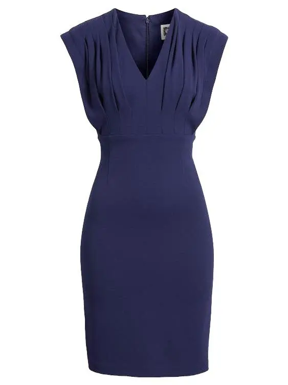 Anne Klein Pleated Bodice Sheath Dress - Deep Navy