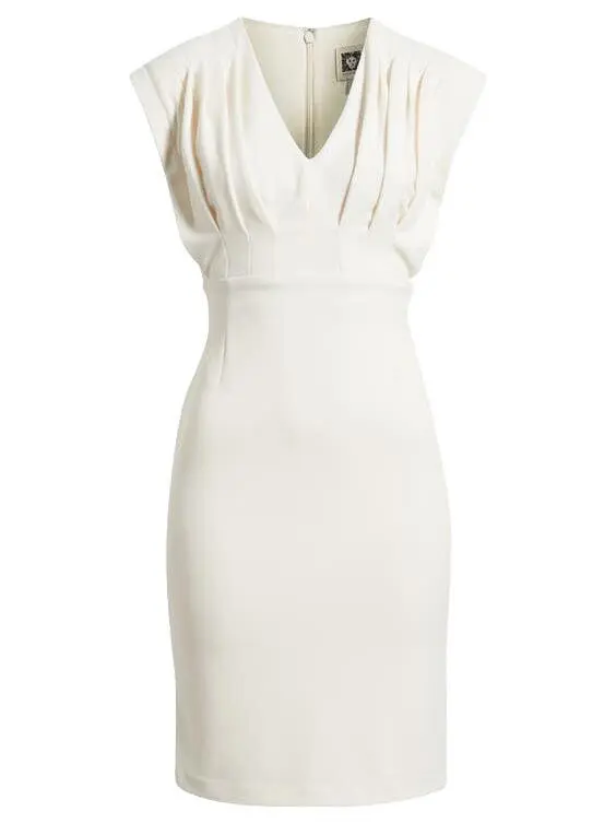Anne Klein Pleated Bodice Sheath Dress - White Dove