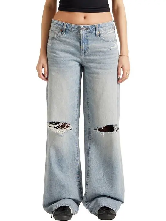 PACSUN Casey Baggy Straight Leg Jeans - Light Indigo