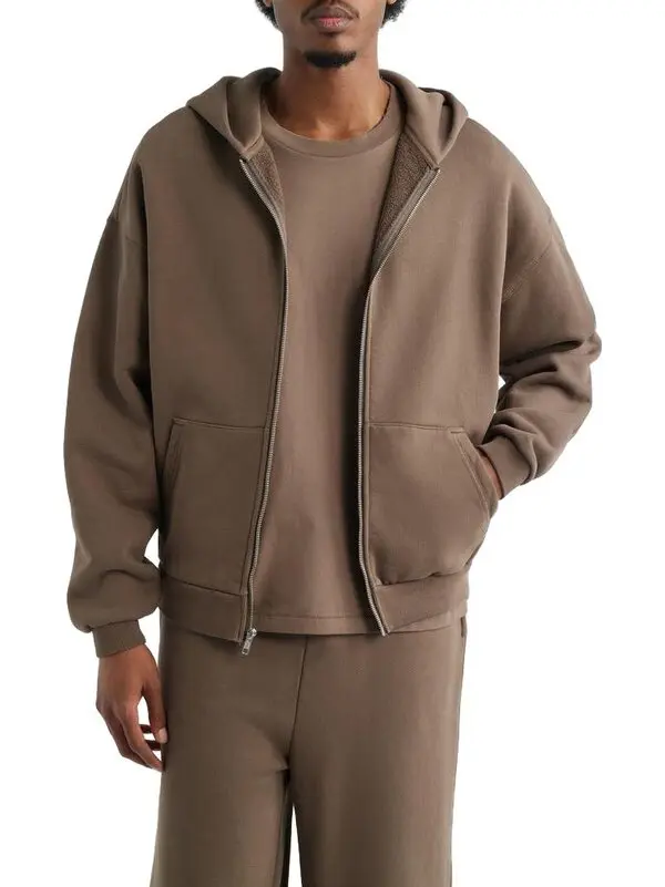 ELWOOD Core Oversize Terry Full Zip Hoodie - Vintage Brown