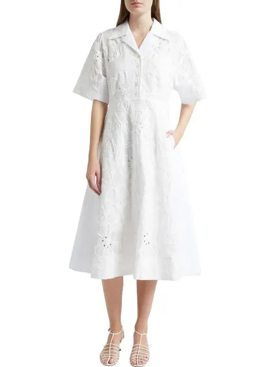 3.1 Phillip Lim Floral Appliqué Midi Shirtdress - White