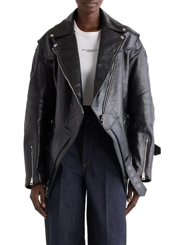 Givenchy Trapeze Leather Biker Jacket - Black
