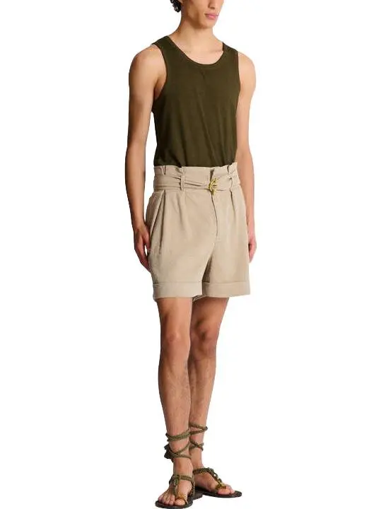 Balmain Cotton And Linen Bermuda Shorts With T-bar Belt - Beige