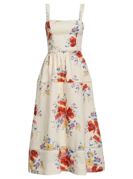 REFORMATION Everett Floral Print Linen Fit-and-flare Dress - Soprano