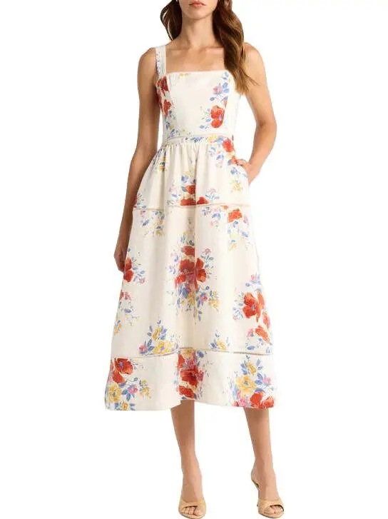 REFORMATION Everett Floral Print Linen Fit-and-flare Dress - Soprano