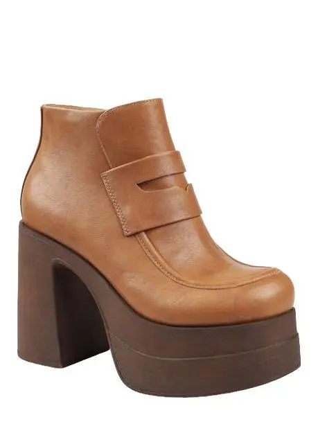 CANDIE'S Alesia Platform Bootie - Tan Faux Leather